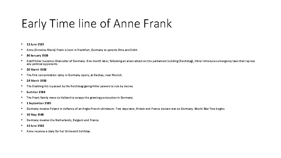 Who was Anne Frank Learning Objectives To read