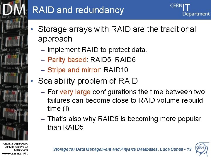 Storage for Data Management and Physics Databases Luca
