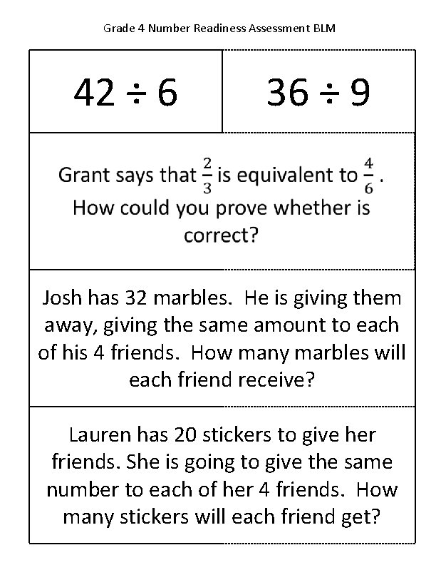 Grade 4 Number Readiness Assessment BLM 43 85