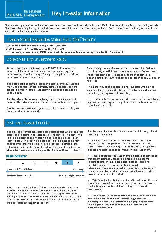 Key Investor Information This document provides you with