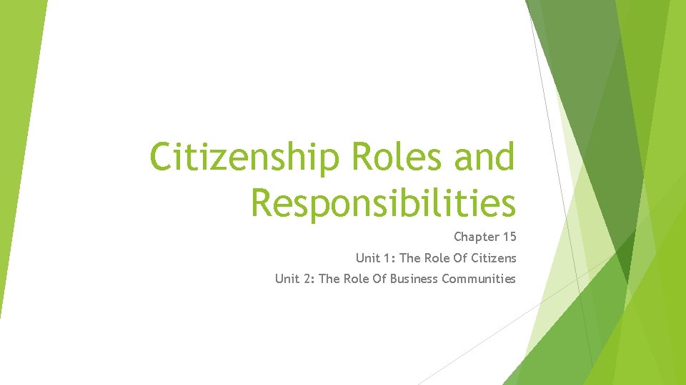 Citizenship Roles and Responsibilities Chapter 15 Unit 1