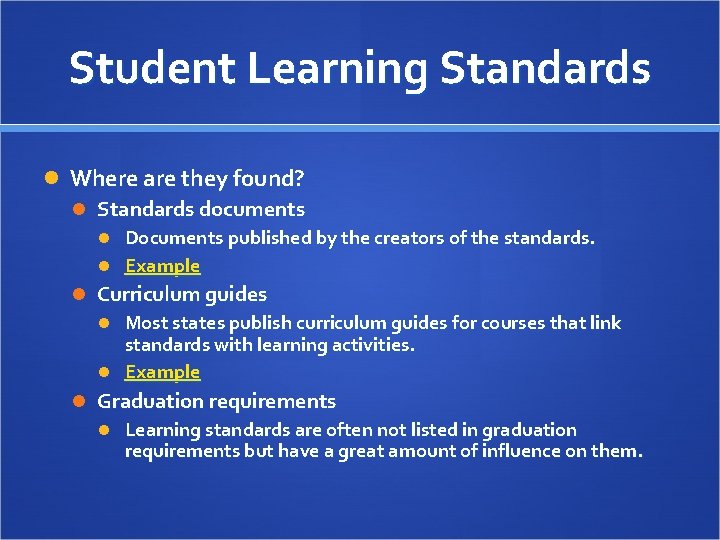 Standards CI 212 Dr Brown Standards statements specifying
