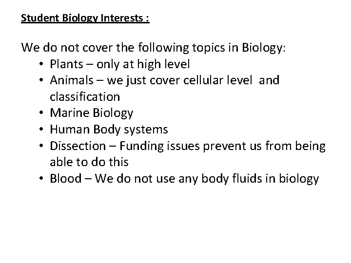 Student Biology Concerns Amount and Pace of Content