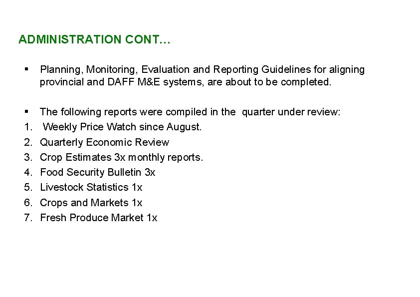 DAFF 201112 QUARTER 2 ORGANISATIONAL PERFORMANCE REPORT HIGHLIGHTS