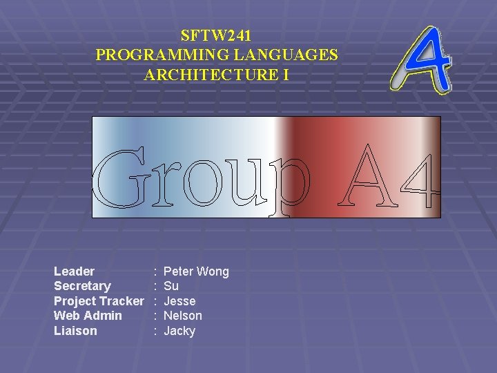 SFTW 241 PROGRAMMING LANGUAGES ARCHITECTURE I Leader Secretary