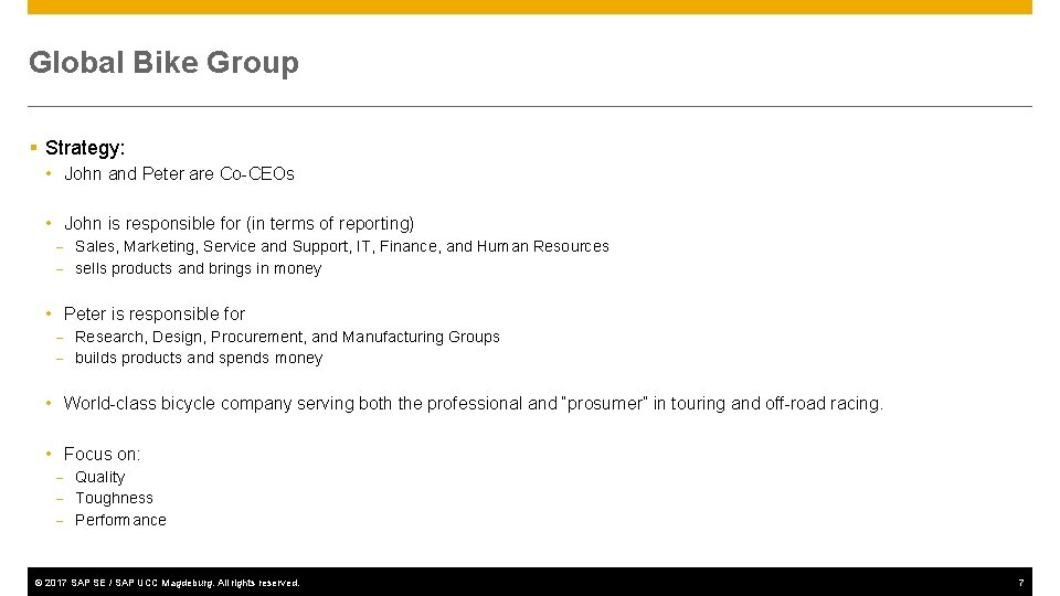 Global Bike Curriculum Introduction to S4 HANA using