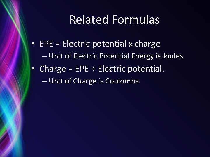 Electric Potential Energy Vocabulary Review Potential Energy PE