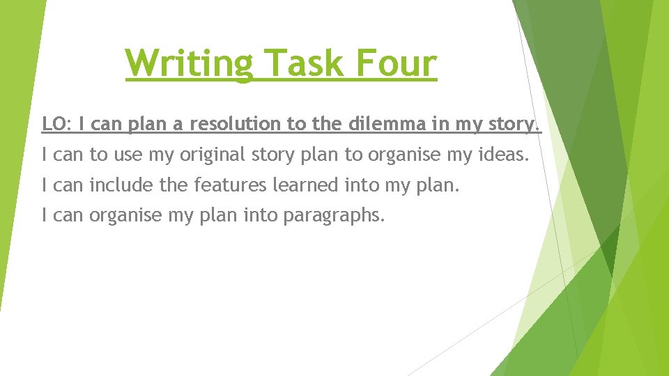 Writing Task Four LO I can plan a
