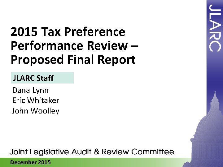 2015 Tax Preference Performance Review Proposed Final Report