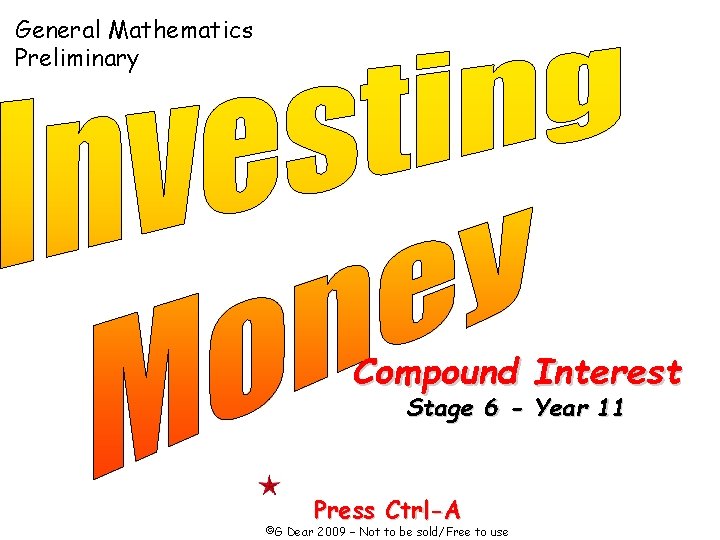 General Mathematics Preliminary Compound Interest Stage 6 Year