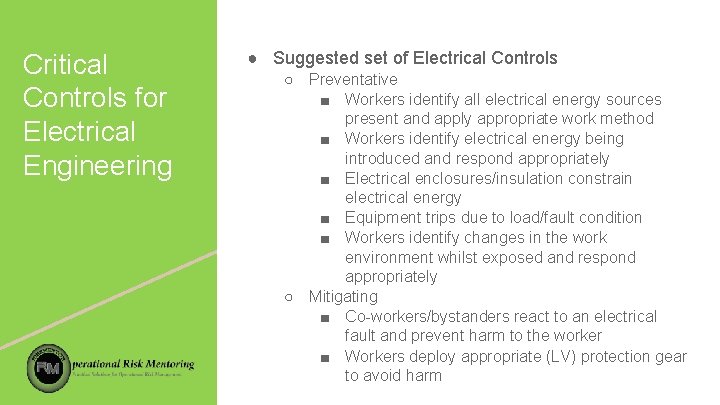 Electrical Engineering Control Plans Building on a Valid