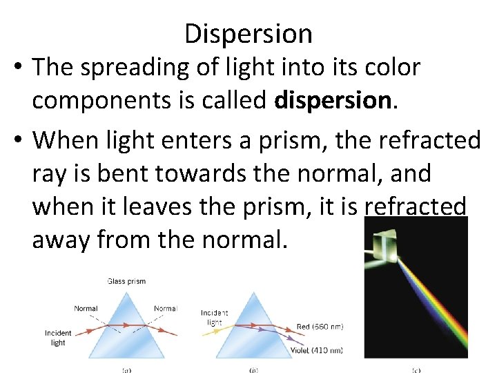 Dispersion The spreading of light into its color