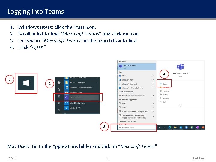 Logging into Teams 1 2 3 4 Windows