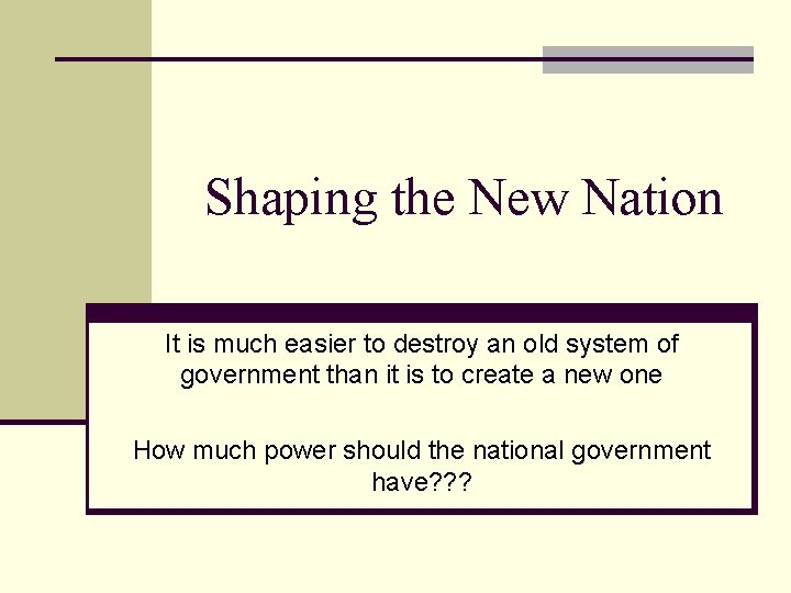 Shaping the New Nation It is much easier
