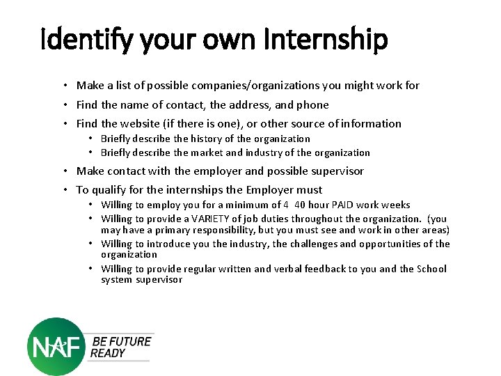 East Forsyth High School Finance Academy Internship Timeline