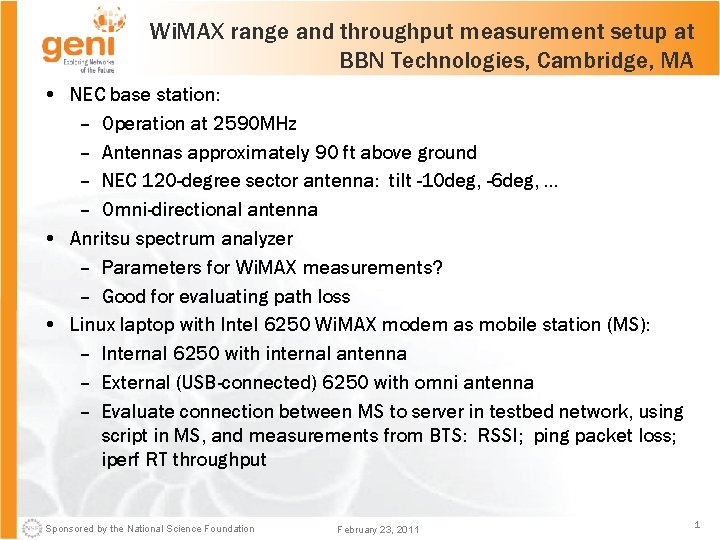 Wi MAX range and throughput measurement setup at