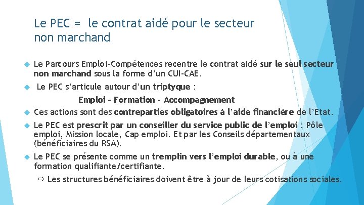 Le Parcours Emploi Comptences PEC Septembre 2018 Le