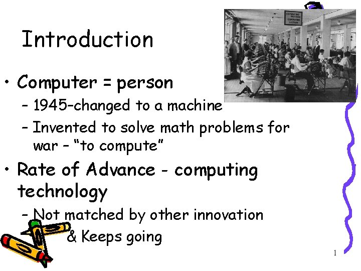 Introduction Computer person 1945changed to a machine Invented