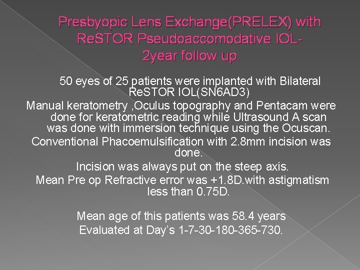 Presbyopic Lens ExchangePRELEX with Pseudoaccomodative IOL 2 year