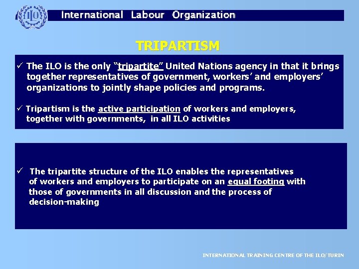 INTERNATIONAL LABOUR ORGANIZATION INTERNATIONAL TRAINING CENTRE OF THE