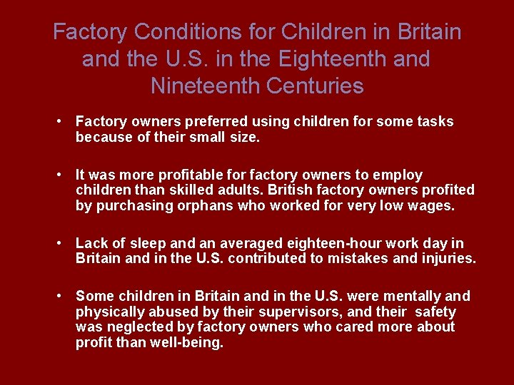 Child Labor in the U S and Britain