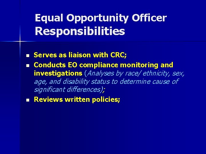 Job Corps Equal Opportunity Officers Orientation Presenter Kevin