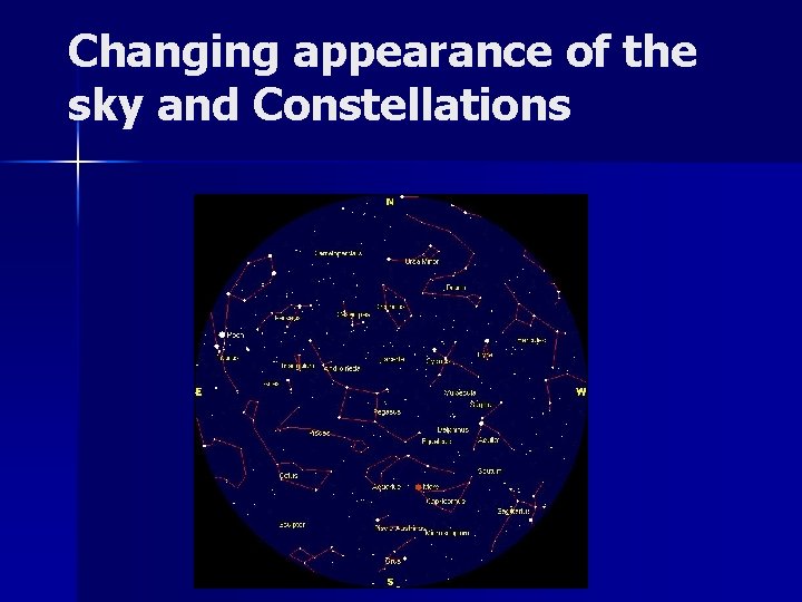 Changing appearance of the sky and Constellations n
