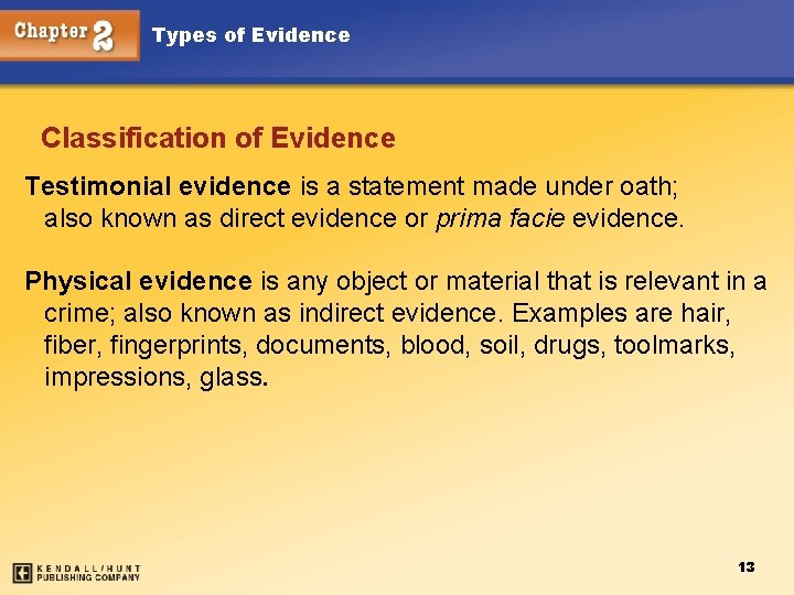 Types of Evidence Types of Evidence Objectives You