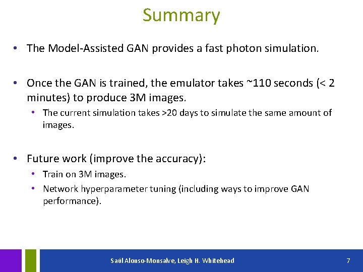Photon Simulation with GANs Sal AlonsoMonsalve 1 Leigh