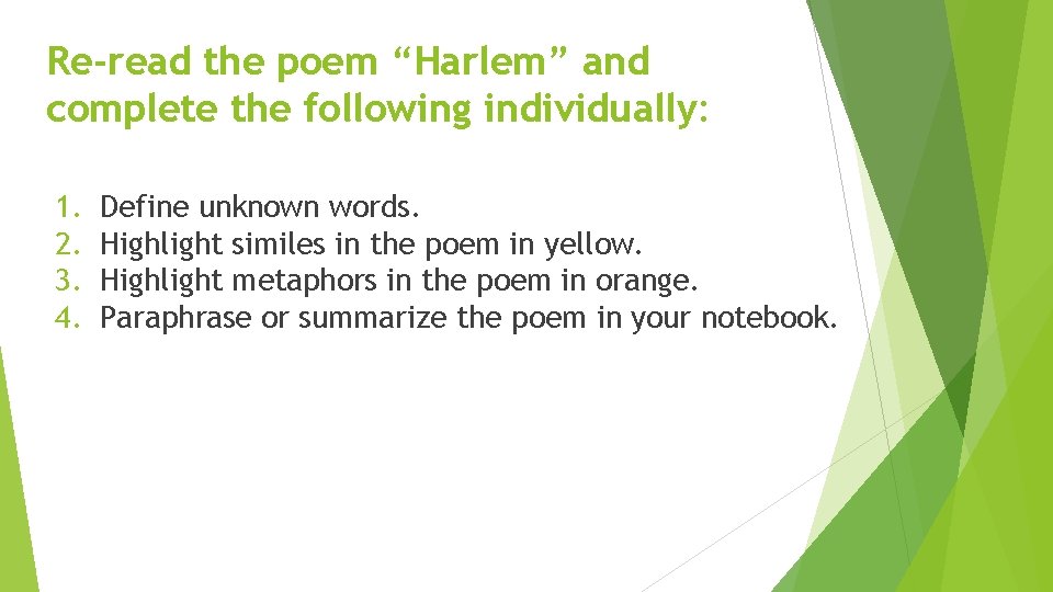 Learning Target 1 Students will read the poem