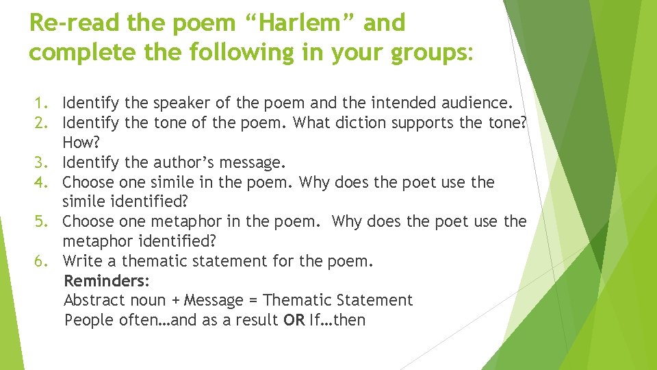 Learning Target 1 Students will read the poem