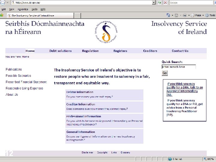 INSOLVENCY SERVICE OF IRELAND Presentation by Lorcan OConnor