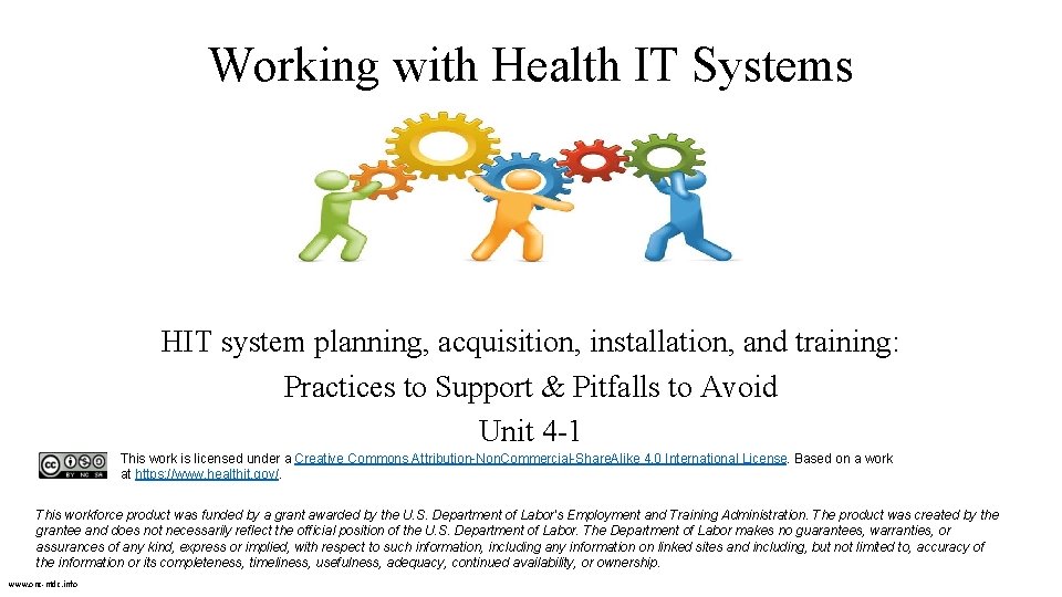 Working with Health IT Systems HIT system planning