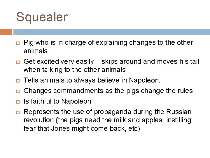 ANIMAL FARM Test Review Characters For each character