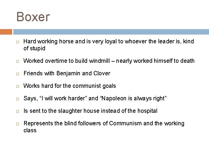 ANIMAL FARM Test Review Characters For each character