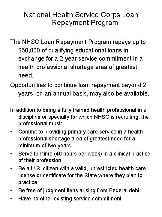 National Health Service Corps Scholarship and Loan Repayment