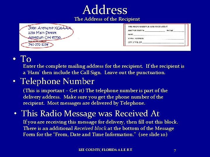 Radiograms and Traffic Handling LEE COUNTY FLORIDA A