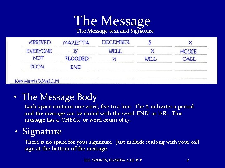 Radiograms and Traffic Handling LEE COUNTY FLORIDA A