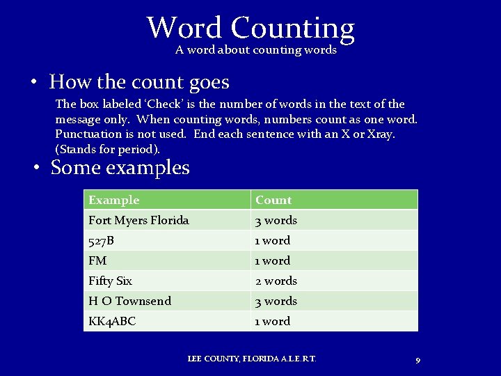 Radiograms and Traffic Handling LEE COUNTY FLORIDA A