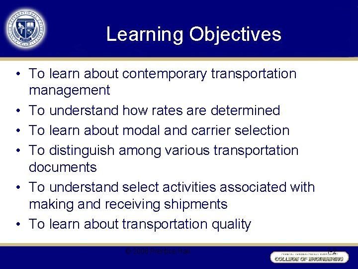 Chapter 13 Transportation Management Learning Objectives To learn