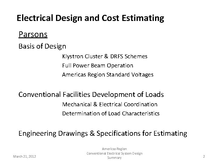 ILC Mechanical Electrical Review Conventional Electrical System Americas