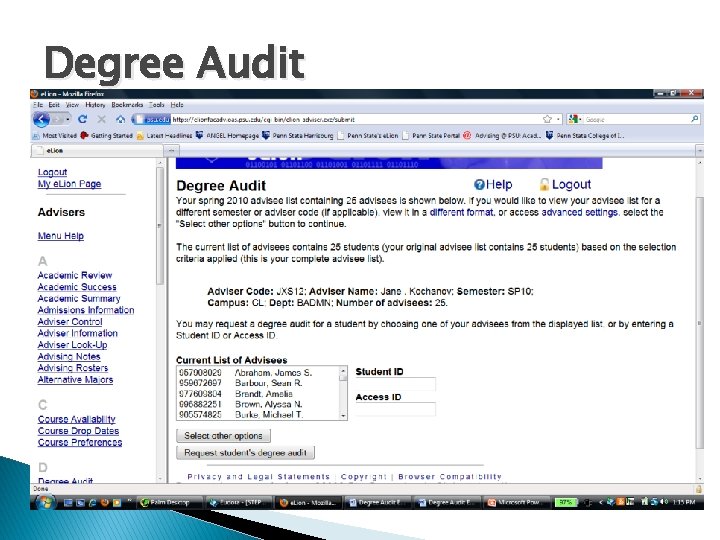 SBA Advising Workshop Degree Audit Only available for