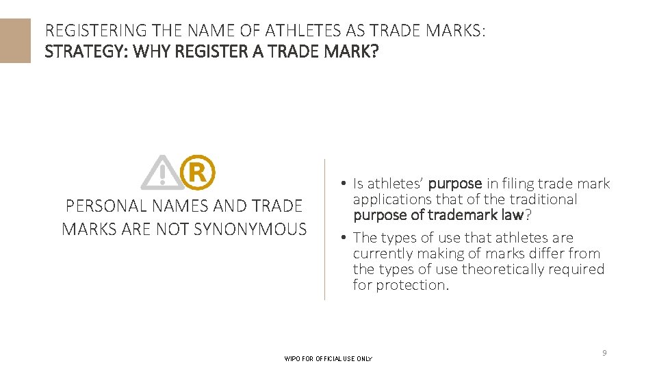 Registering the name of athletes as trade marks