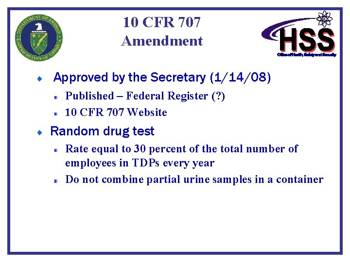 DOE Contractor Workplace Substance Abuse Programs Drug Testing