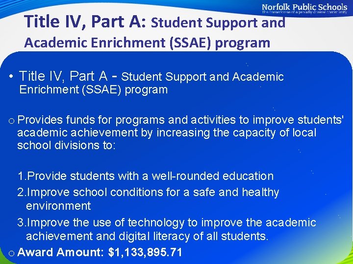 Norfolk Public Schools Application for Title II Title