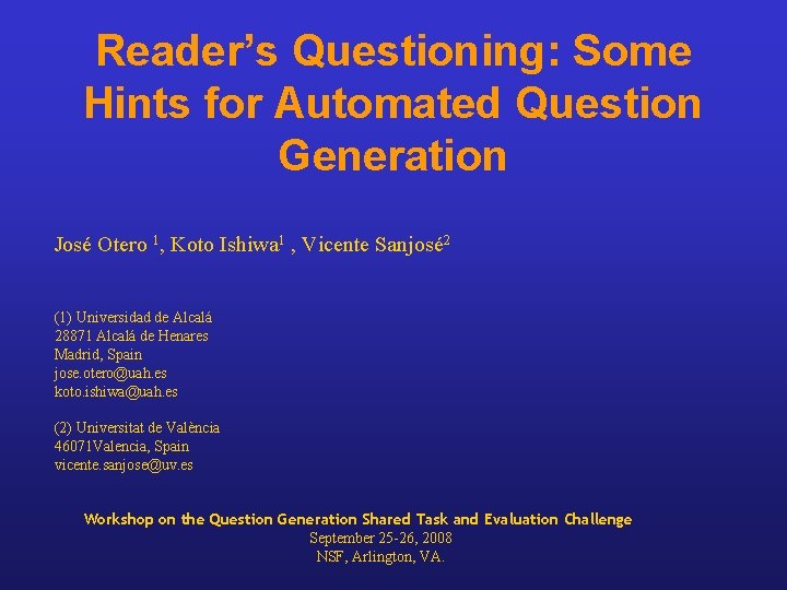 Readers Questioning Some Hints for Automated Question Generation