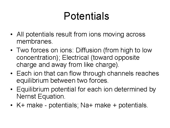 Resting Potentials and Action Potentials Lecture 10 PSY