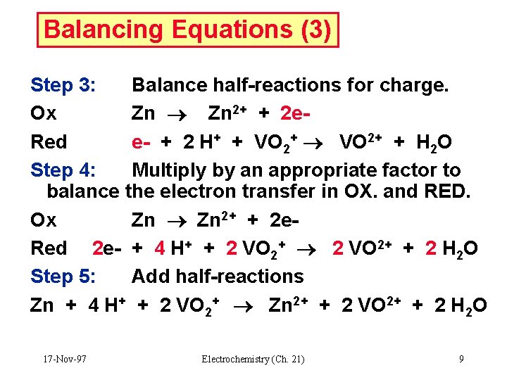 ELECTROCHEMISTRY Chapter 21 redox reactions electrochemical cells electrode