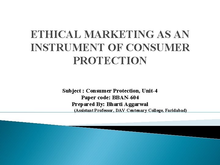 ETHICAL MARKETING AS AN INSTRUMENT OF CONSUMER PROTECTION