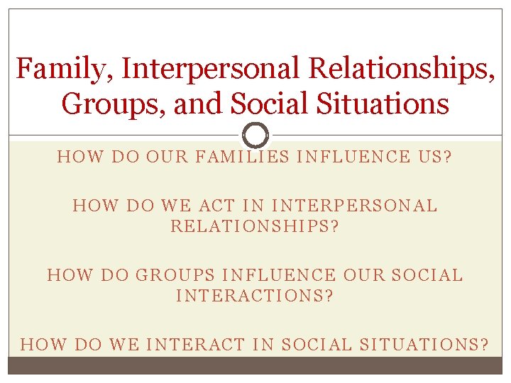 Family Interpersonal Relationships Groups and Social Situations HOW